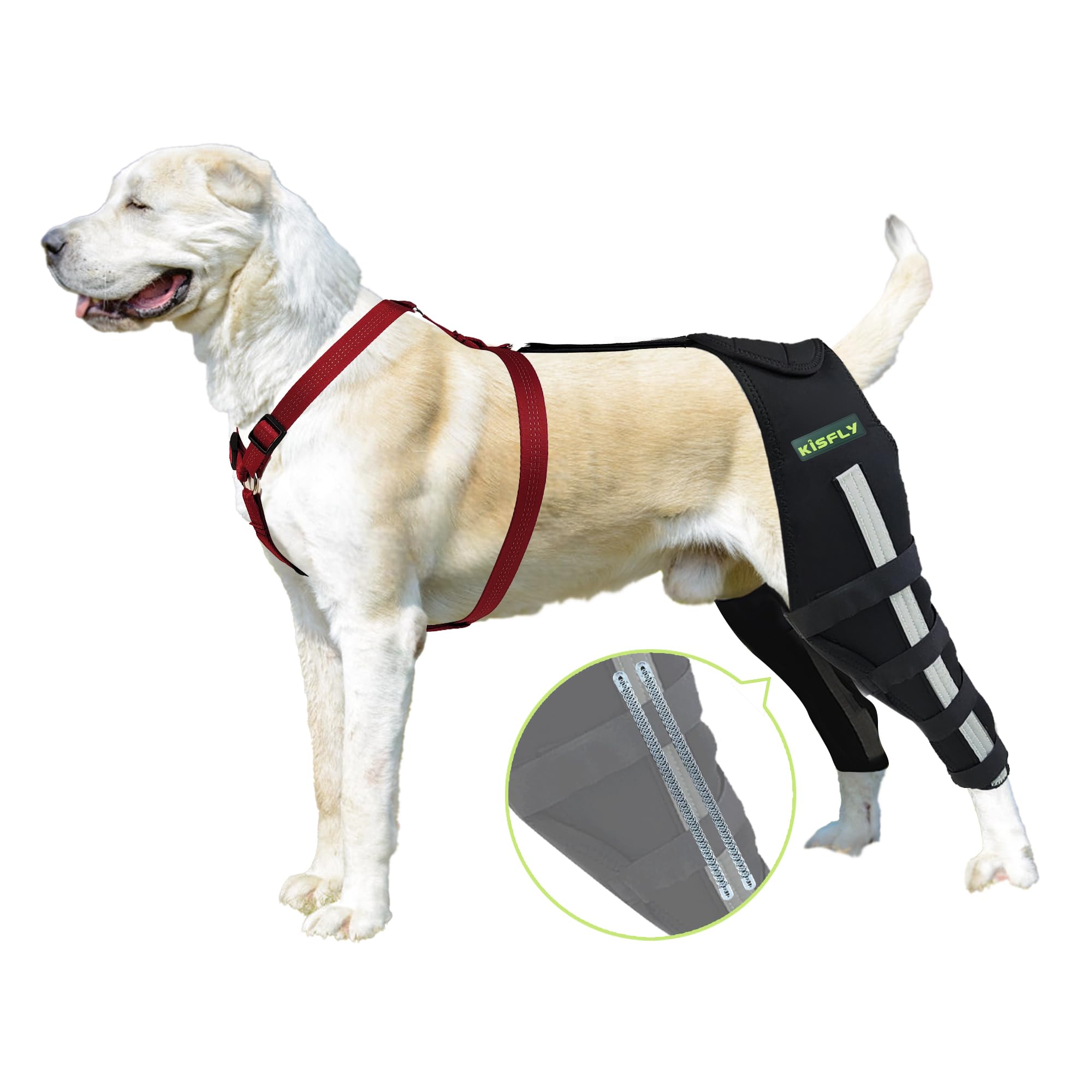 KISFLY Rear Leg Braces for Dogs Luxating Patella Joint Pain Dog Knee Brace for Torn ACL Hind Leg with Reflective Support Strip Both Legs L