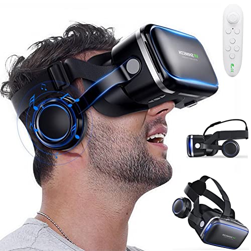 3D VR Headset Set with Remote for Android iPhone Phone, Virtual Reality Glasses Helmet for 3D Movies & Games, VR Goggles fits for iPhone 13 12 11 Pro Mini X S R Samsung Galaxy S10 S9 S8 S7
