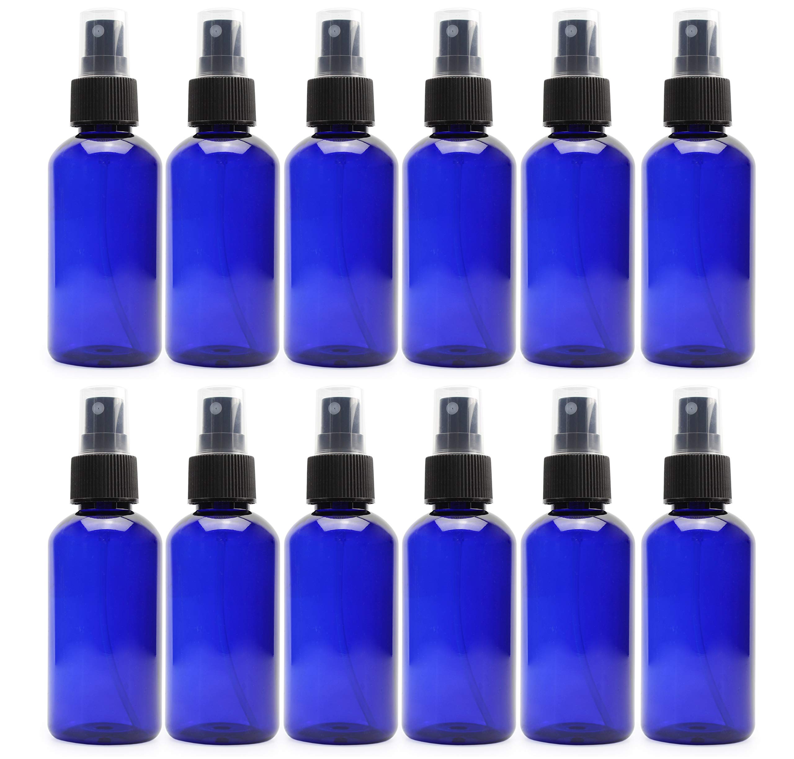 Cornucopia 4oz Blue PLASTIC Fine Mist Spray Bottles (12-Pack); BPA-Free Plastic Spritzer Bottles, Labels Included; PET #1 Plastic Bottles