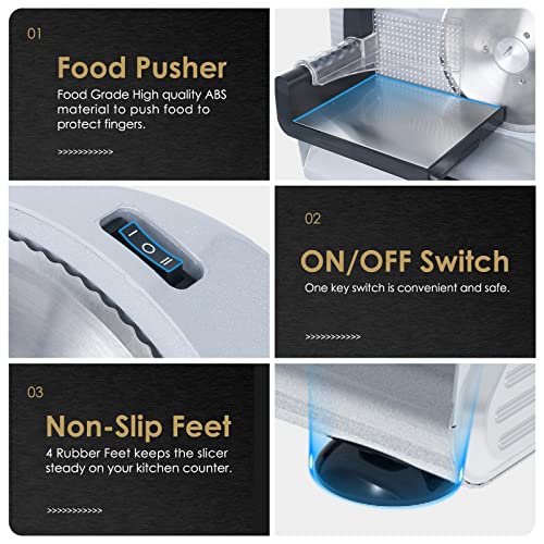 Davivy meat slicer,electric deli food slicer with two removable 7.5" stainless steel blades for cheese bread ham bacon home use with 0-15mm adjustable thickness,150W