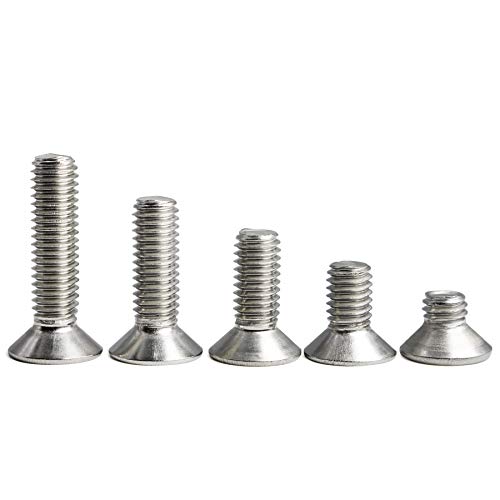 M6 x 8mm 12mm 16mm 20mm 25mm Flat Head Hex Socket Cap Screws Countersunk Bolts, 304 Stainless Steel, Fully Threaded, Bright Finish, Metric Allen Hex Drive, Assortment Kit 50PCS