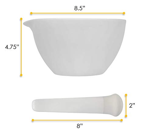EISCO Porcelain Mortar & Pestle Set, 50oz (1500ml) - Unglazed Grinding Surface - Excellent for Kitchen or Laboratory - Grinds Powdered Chemicals, Herbs & Spices - Pill Crusher - White Labs