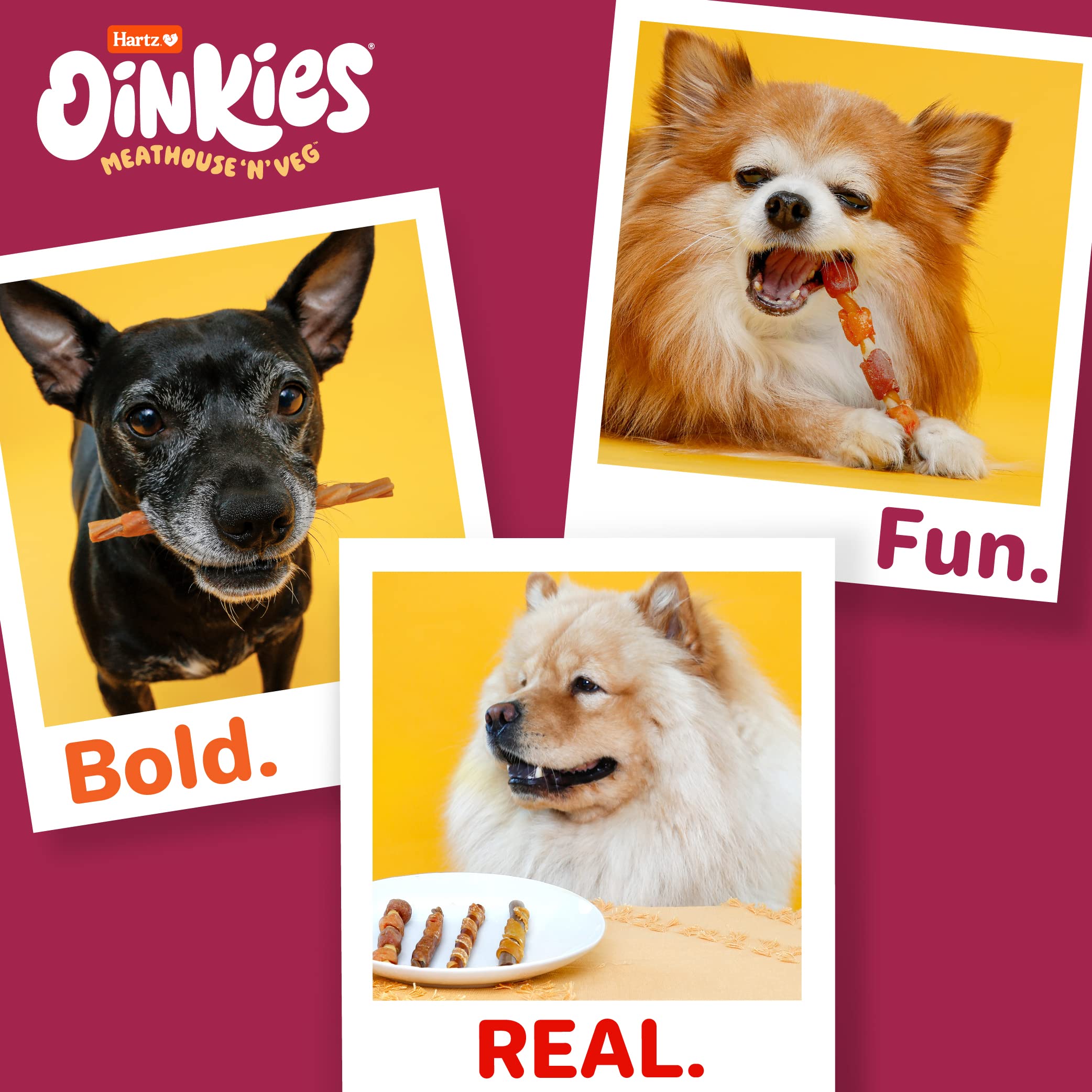 Hartz Oinkies Tender Ribs with Real Chicken, Duck & Veggies, Peanut Butter Flavored Rawhide-Free Dog Treats, Highly Digestible Dog Chews, 22 Count