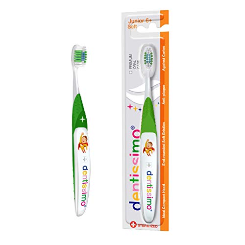 DENTISSIMO SWISS BIODENT Premium Oral Care Kids Soft Junior Toothbrush for Gentle Cleansing, Ages 6 and Up, Colors May Vary, Pack of 1