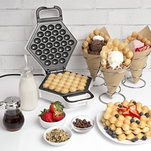 Bubble Waffle Maker- Electric Nonstick Hong Kong Egg Waffler Iron Griddle w Ready Indicator Light- Ready in under 5 Mins- Recipe Guide Included Make Homemade Ice Cream Cones Summer Pool Party Treat