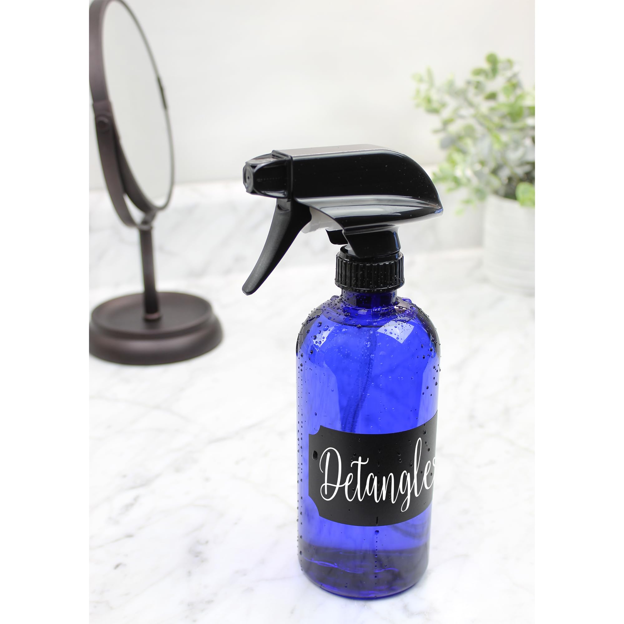 Cornucopia Brands 16oz Cobalt Blue PLASTIC Spray Bottles w/Heavy Duty Mist & Stream Sprayers and Chalkboard Labels (6-pack); PET #1 BPA-free, Use for DIY, Kitchen, Hair