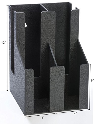 Coffee Cup and Lid Holder and Dispenser, 4 Compartments, Table or Wall Mount (Black ABS Plastic)