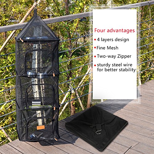Drying Net Rack, Outdoor Foldable 4 Layers Hanging Shelves Dry Rack Net Zipper Opening Mesh Netting Food Dehydrator