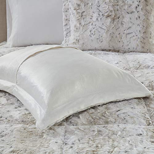 Madison Park Zuri Soft Plush Comforter Set, Faux Fur Animal Stripes Design, Faux Mink On The Reverse, Modern All Season Bedding Set with Matching Sham, King, Snow Leopard 4 Piece