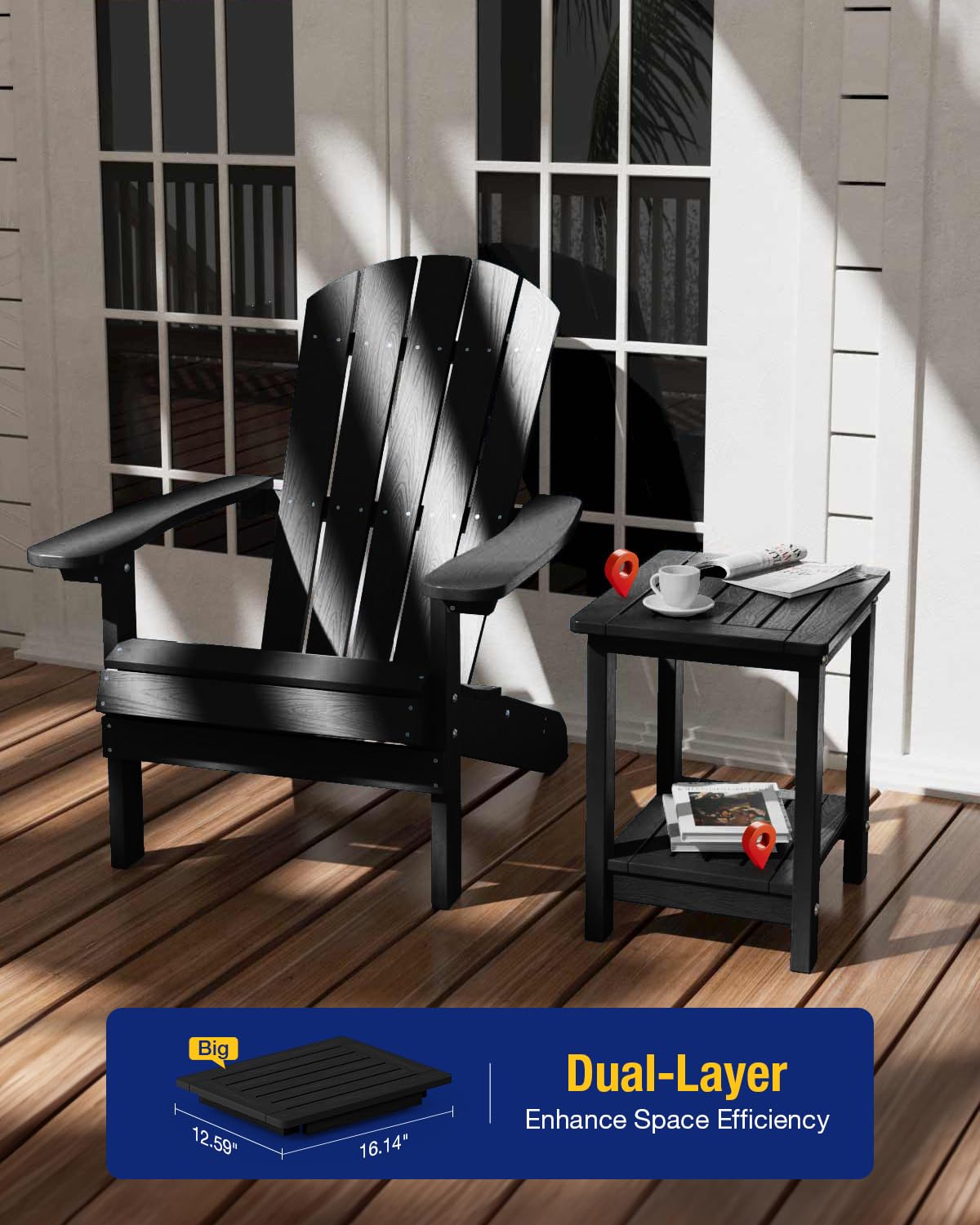YEFU Small Table Set of 2 Side Tables Outdoor Coffee Table for Patio Living Room Bedroom(Black, Double Layer)