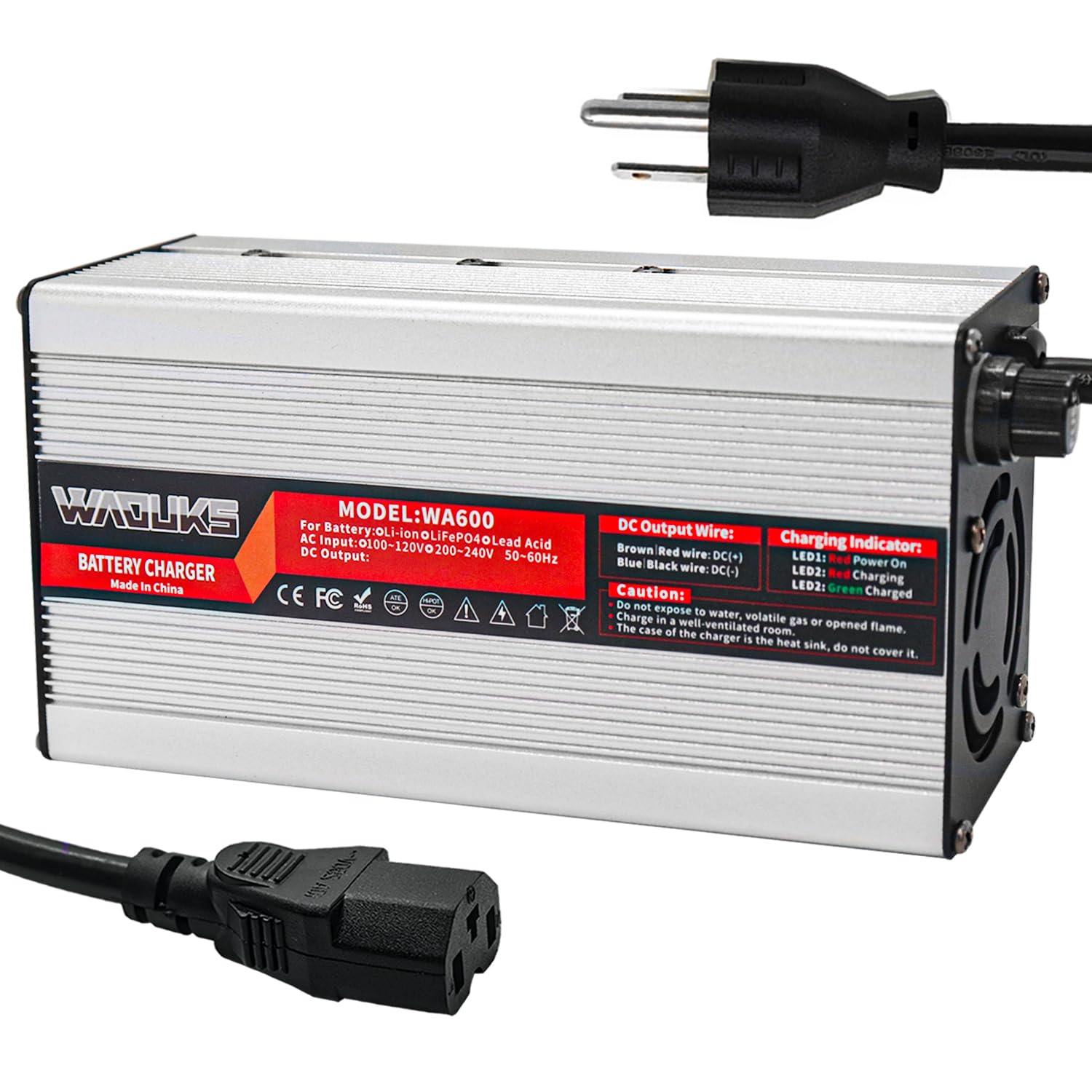 WAOUKS 58.4V 10A Charger 58.4V LiFePO4 Battery Smart Charger Used for 16S 48V LiFePO4 Battery High Power