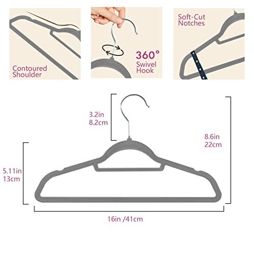 ATZJOY Non Slip Space Saving Velvet Hangers (50 Pack, Gray)