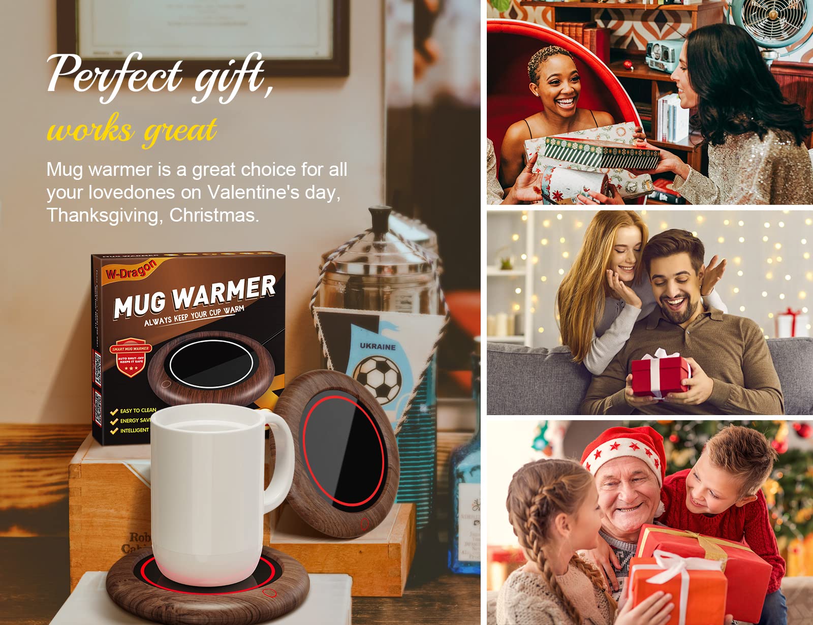 Coffee Mug Warmer, 40W Coffee Cup Warmer for Desk with 3 TEM Setting Breathing Light Gravity-Induction Smart Electric Beverage Warmers Heating Plate for Coffee, Milk, Tea, Candle Wax