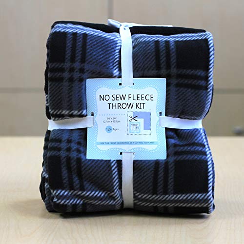 Plaid Tattersall Black & Gray Anti-Pill Premium No-Sew Throw Fleece Fabric Kit (72x60)
