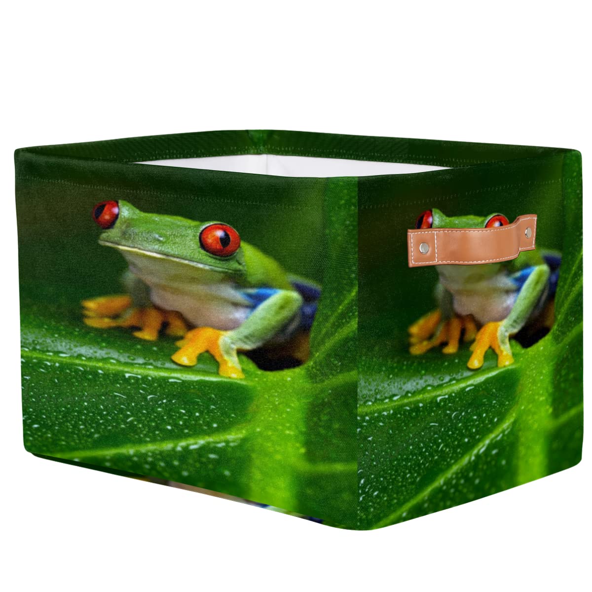 XMNYGJ Tree Frog Palm Leaf Storage Baskets Foldable Large Fabric Storage Bins for Organizing Toys, Clothes, Shelves, Closet, 15x11x9.5 Inches Storage Box with Handles 2-Pack
