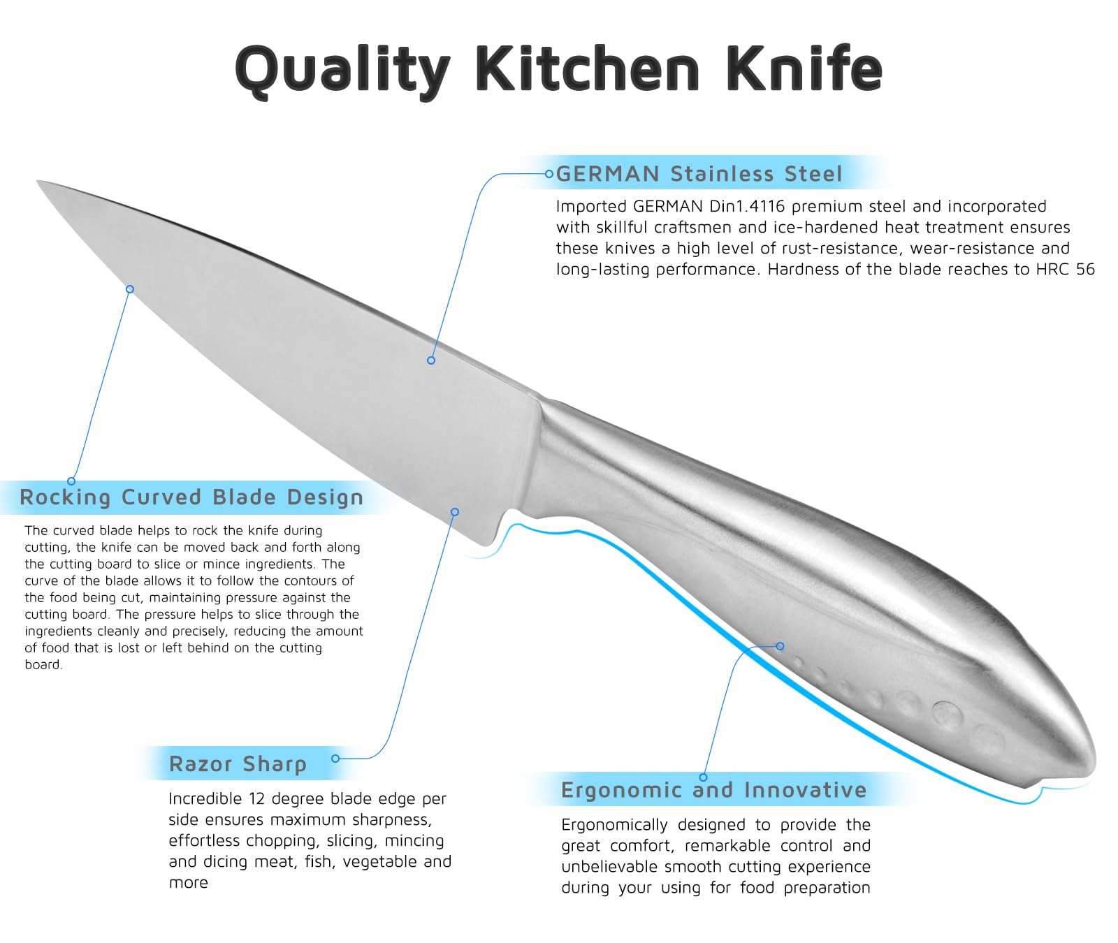 WELLSTAR Chef Knife, 6 Inch Kitchen Chef’s Knife Sharp High Carbon Stainless Steel Cooking Knife for Meat Sushi Vegetable Fruit Cutting Slicing Dicing, Useful Kitchen Gadget