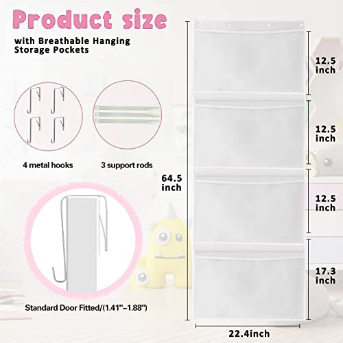 DBEES Stuffed Animal Storage, Large Capacity Over Door Stuffed Animal Organizer, 4 Expandable Mesh Net Pockets Breathable Hanging Plush toy storage, for Boys, Girls, Organizing Nursery, Bedroom
