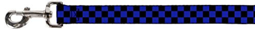 Buckle-Down Pet Leash - Checker Black/Neon Blue - 6 Feet Long - 1.5" Wide