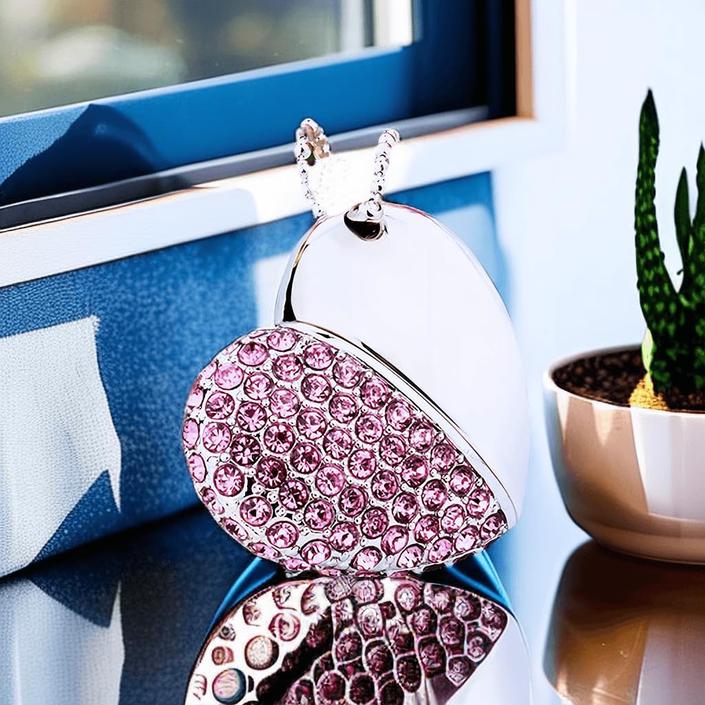 EcooDisk 64GB USB 3.0 Flash Drive Diamond Heart with Necklace Memory Stick High Speed Data Storage Pink