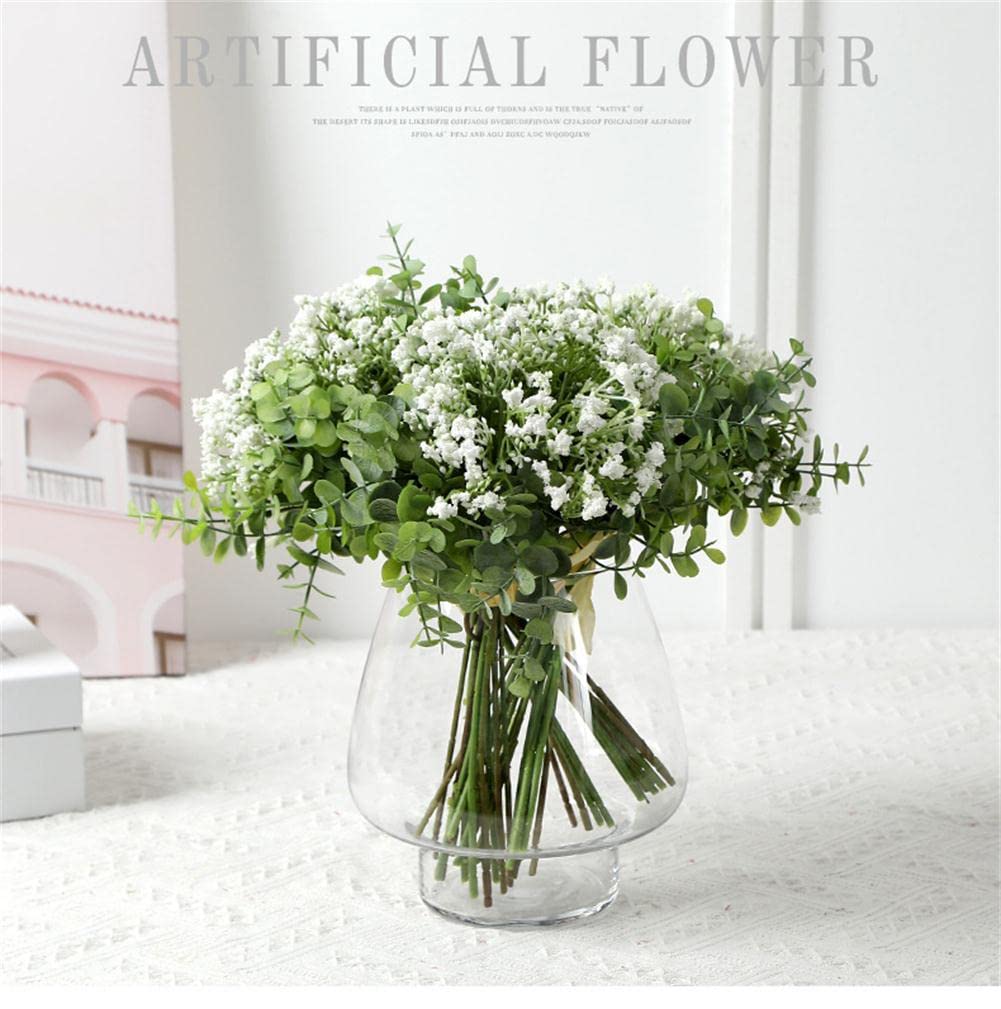 RUJIU 36Pieces/lot Artificial Plant Silk Plastic Flowers Eucalyptus Leaves Stems Branches Floral Bouquets Wreath Arrangement Home Table Garden Wedding Greenery Decoration (Gypsophila with Eucalyptus)