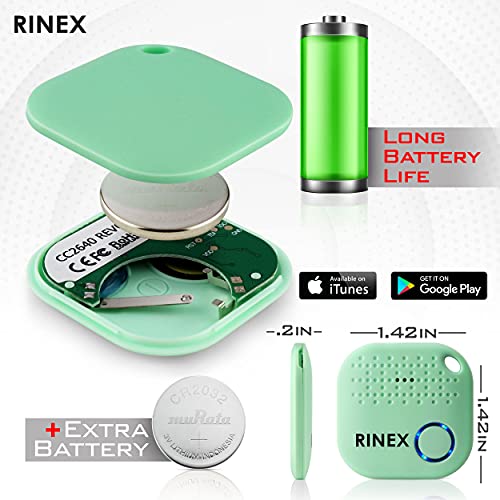 Bluetooth Key Finder β Key Locator Device with App, Siri Compatibility, Extra Battery β Anti-Lost GPS Keychain Tracker Device for Phone, Luggage, Backpack, Wallet β Tracking Chip Tags by Rinex