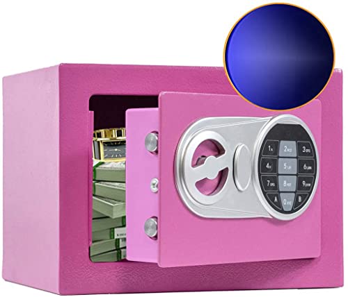 SamYerSafe Safe Box with Sensor Light, Security Safe with Electronic Digital Keypad Money Safe Steel Construction Hidden with Lock,Small Safe for Office Home Hotel (Pink)