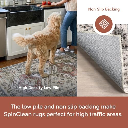 nuLOOM Gladys Machine Washable Vintage Medallion Ultra Thin Runner Rug, 2' 6" x 12', Light Grey