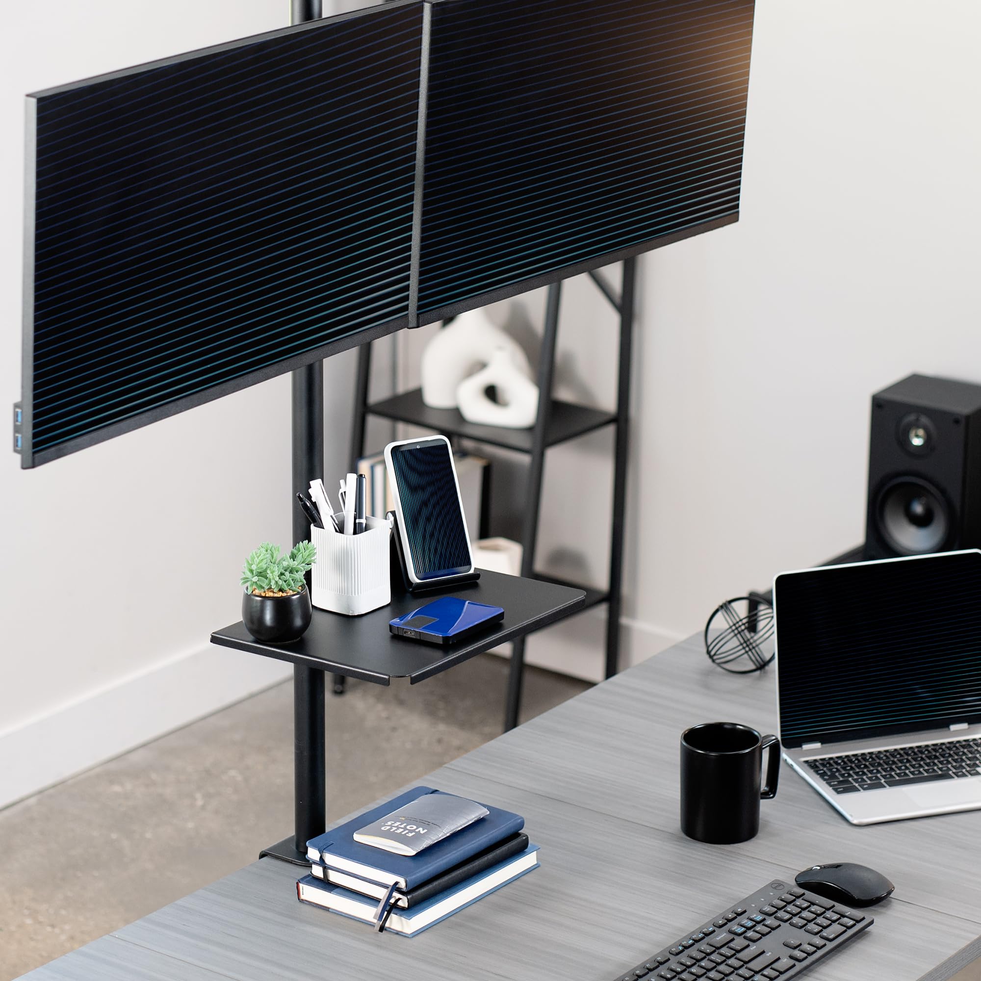 VIVO Universal Steel 14 x 10 inch Shelf Pole Mount for TV Cart, Speaker Stand, and More/Clamp-on Utility Storage Platform, Black, MOUNT-SF13P