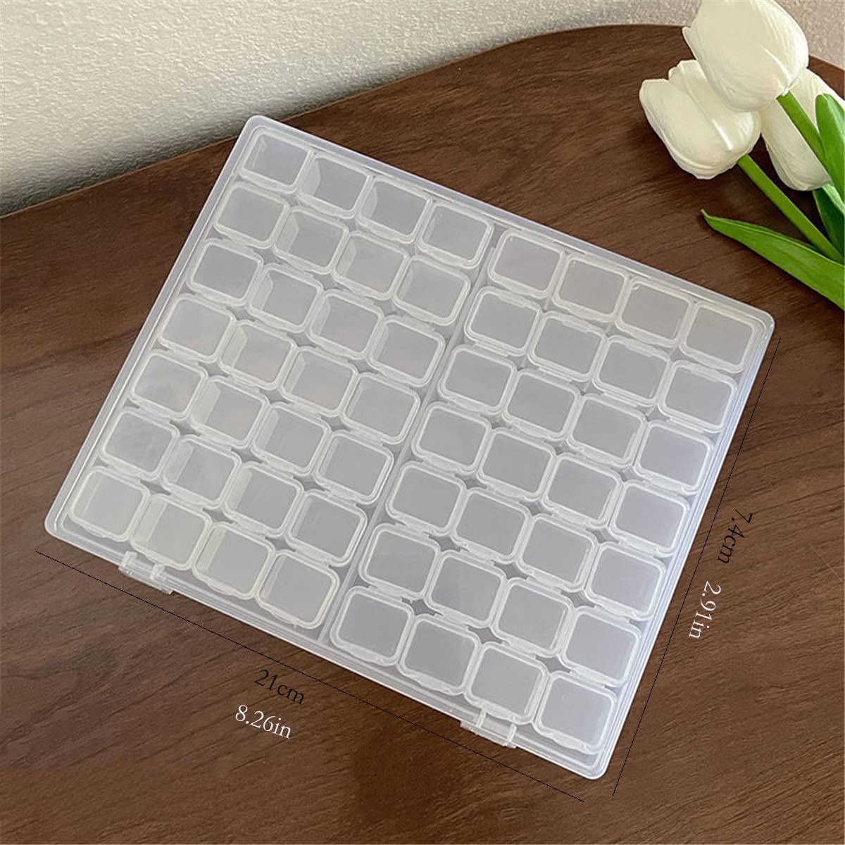 Typutomi 56 Grids Storage Box, Clear Plastic Diamond Painting Embroidery Box Beads Storage Container Jewelry Case for Beads, Jewelry, Tools, Pill and DIY Crafts(8.26x2.91in)