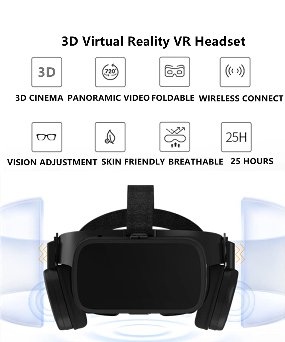 3D Virtual Reality Headset Glasses Compatible for Android iOS iPhone 12 11 Pro Max Mini X R S 8 7 Samsung 4.7-6.2" Cellphone,3D VR Glasses for Movies & Video Games IMAX