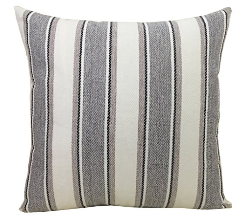 BLUETTEK Cool Stripe Pillow Cases Cotton Linen Square Decorative Throw Cushion Cover 18 Inches by 18 Inches (Light Gray)