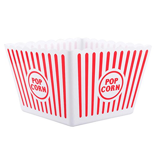 Bekith 6 Pack Plastic Open-Top Reusable Popcorn Boxes, Popcorn Containers Bucket Tub for Movie Night, 9" Square x 6" Tall