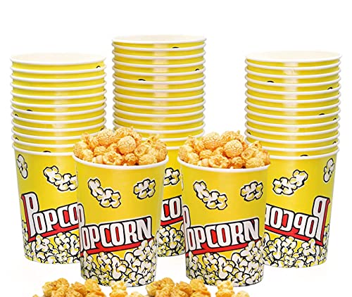 BLUFEU [50 Pack] 32 Oz Paper Popcorn Buckets – Leak-proof Disposable Popcorn Containers – Sturdy & Large Popcorn Cups Disposable for Movie night, Carnivals, Theme Party Decorations