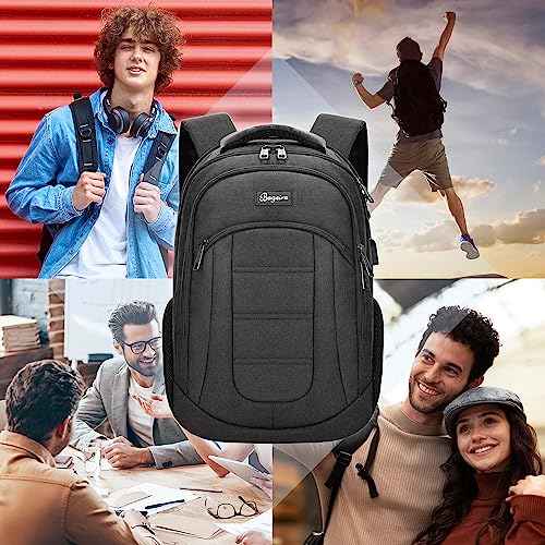 BAGEIRA Travel Backpack for Men Women, School Backpack, Anti Theft Back Packs Fit 15.6 inch Laptop with USB Charging Port, Business Computer College School BookBag, Work Casual Daypack, Black