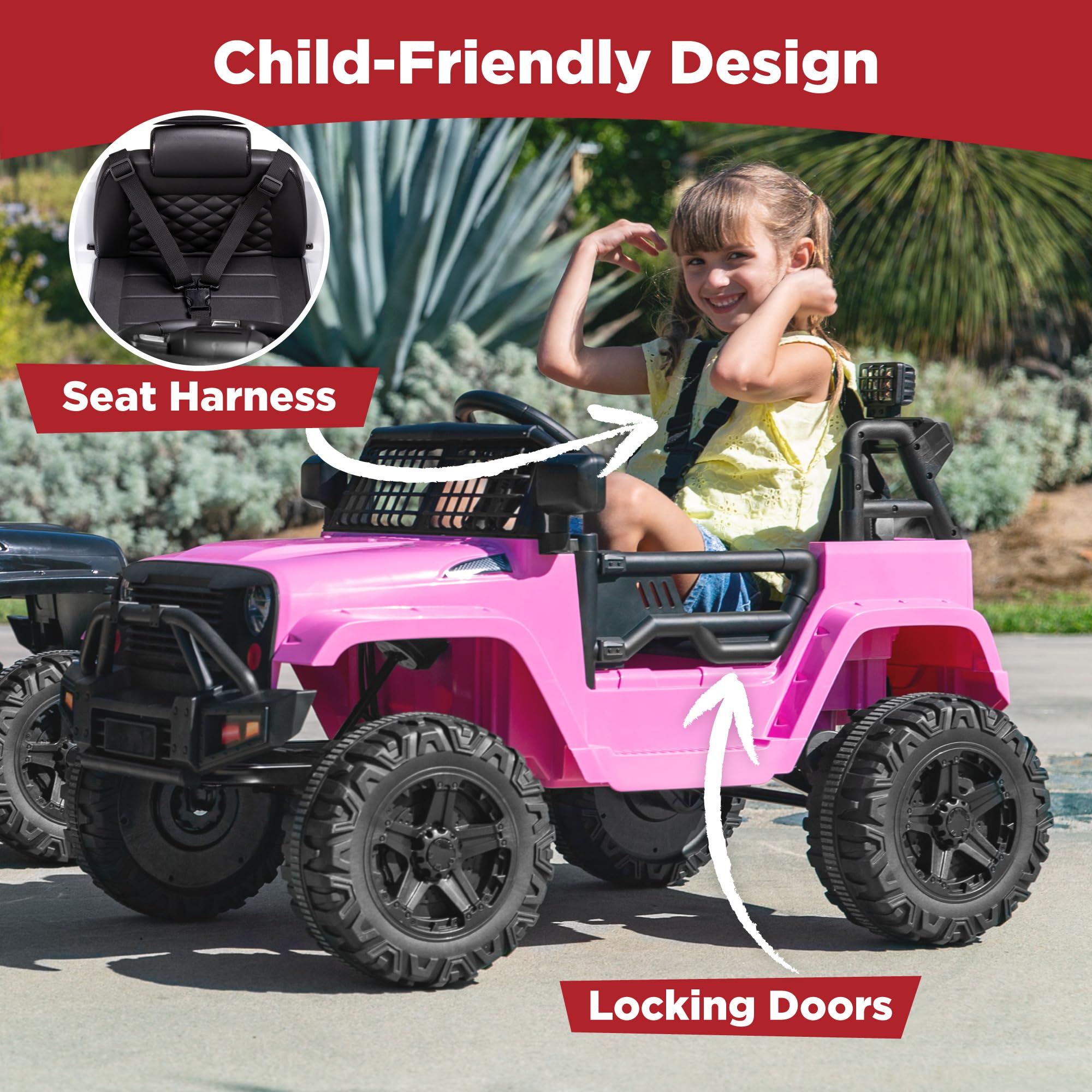 Best Choice Products 12V Kids Ride On Truck Car w/Parent Remote Control, Spring Suspension, LED Lights, AUX Port - Pink