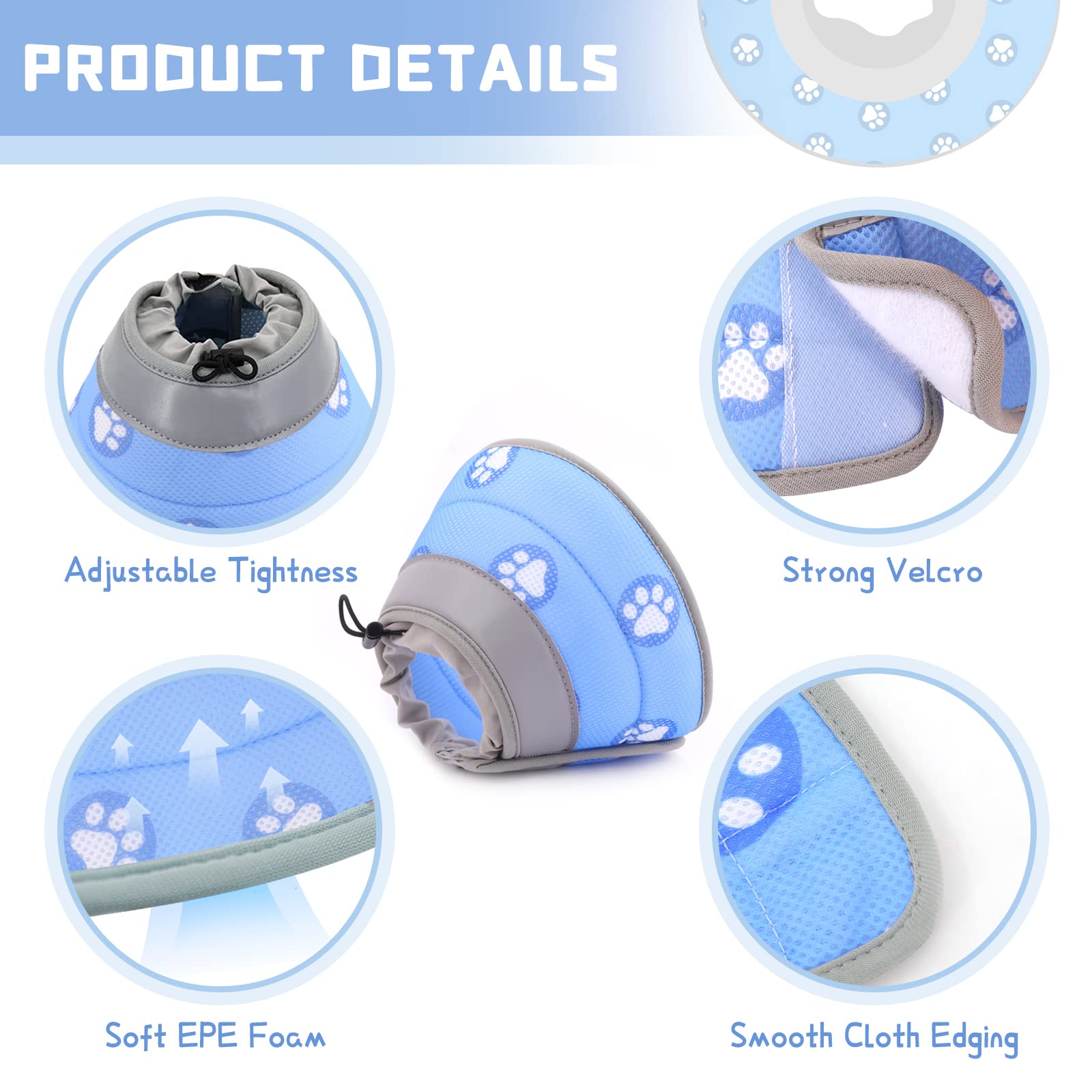 Supet Cat Cone Collar Soft to Stop Licking After Surgery Cat Recovery Collar for Small Large Cats Adjustable Elizabethan Collar for Cats Kittens