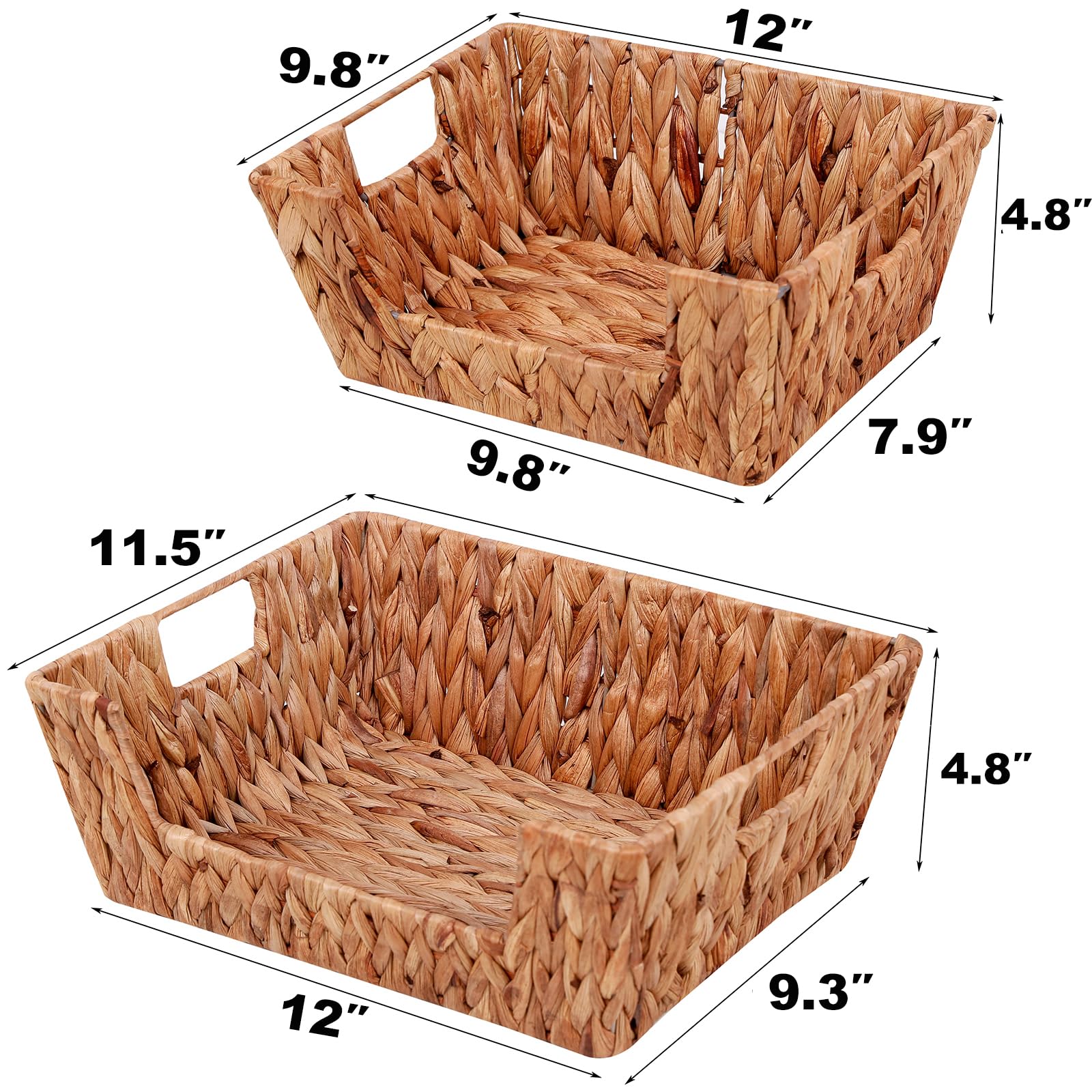 Water Hyacinth Baskets Wicker Baskets for Storage Pantry Baskets Organizing,Toilet Paper Basket with Built-in Handles,Handwoven Wicker Baskets for Shelves Storage,Set of 2 Pcs