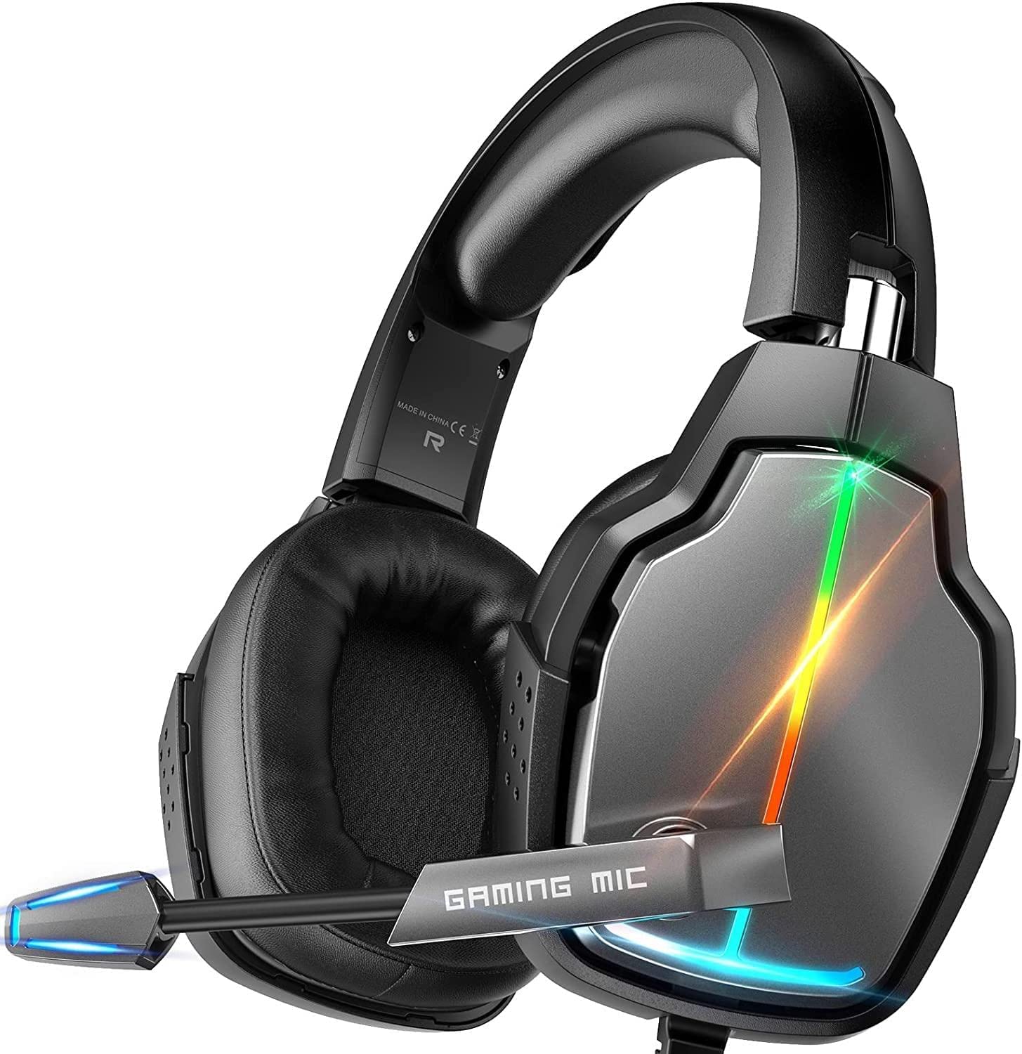 Tatybo New Gaming Headset for PC PS4 PS5 Xbox One Switch, Stereo PS4 Headset with 90° Rotatable Earpads, Noise-Cancelling Mic