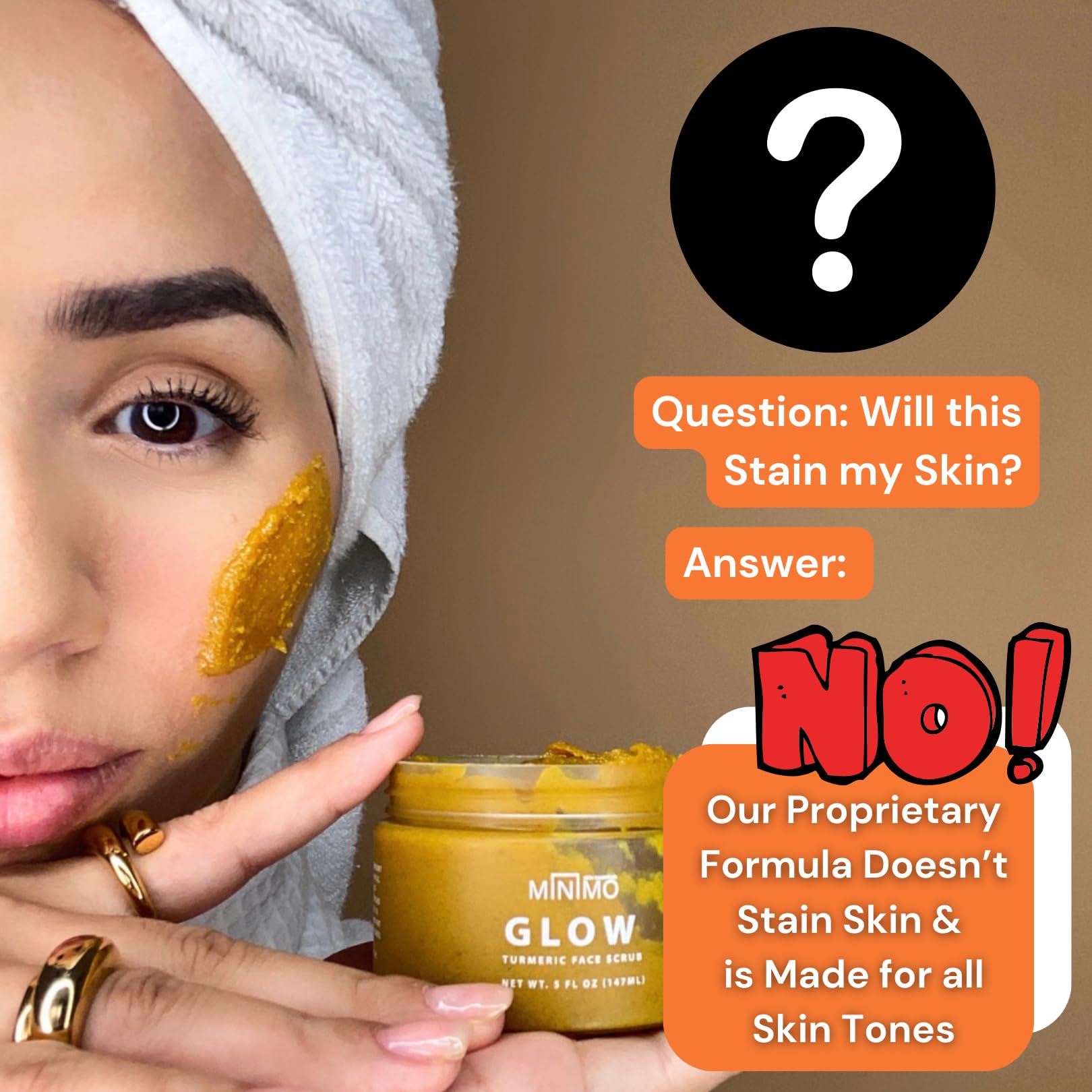 Minimo Glow Turmeric Face Scrub (ππ§π¬πππ§πππ) - Infused with Turmeric, Manuka Honey, Cinnamon, and Chamomile - Face Scrubber for All Skin Types - 5 FL OZ (147 ML)