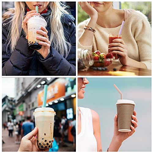 8Pcs Reusable Silicone Straws, Long Smoothie Drinking Straws with Cleaning Brushes for 20oz 30oz Tumblers, Milkshakes, Bubble Tea