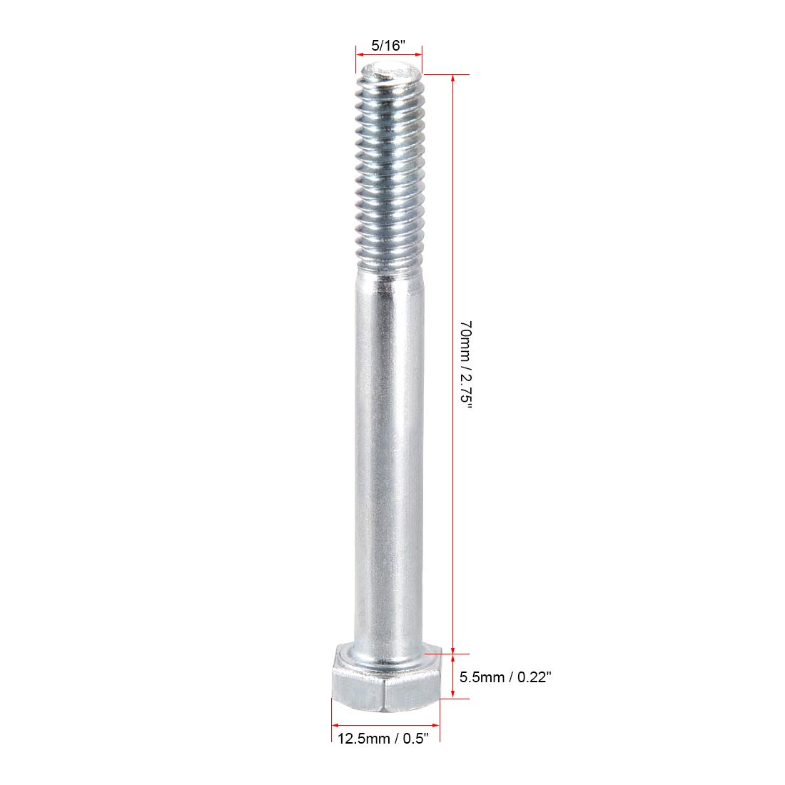 uxcell Hex Head Screw Bolts 5/16"-18x2-3/4" Fastener Grade 5 UNC Carbon Steel 5pcs
