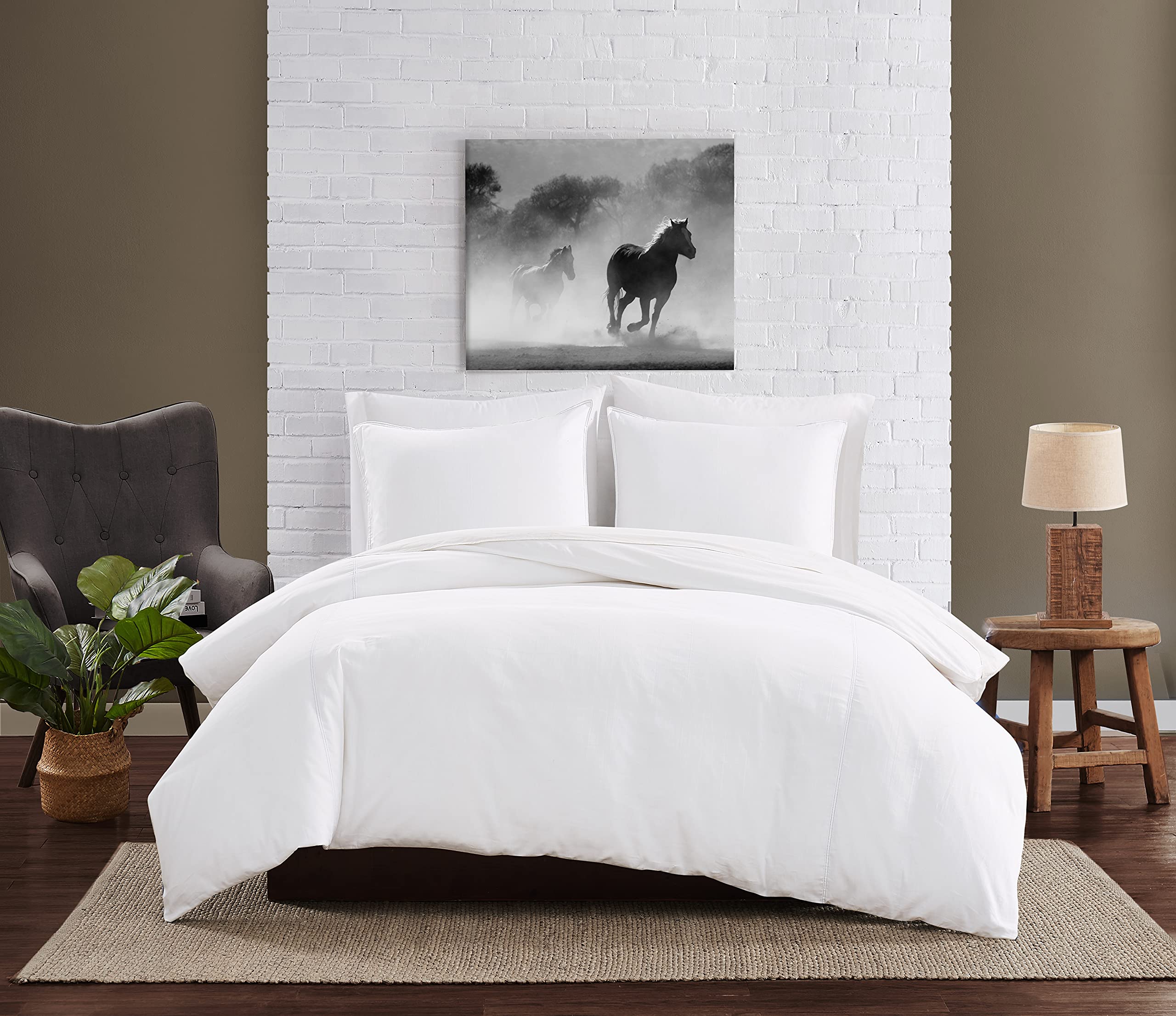 FRYE โ Cotton Denim Full/Queen 3 Piece Duvet and Sham Set โ Fashionable Bedding Set โ White