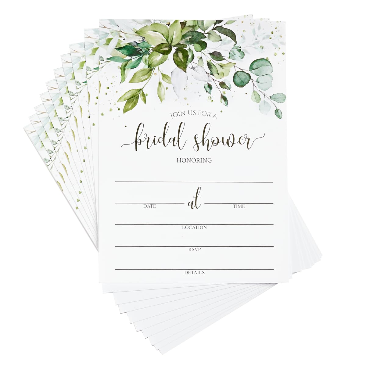 All Ewired Up 50 Greenery Eucalyptus Bridal Shower Invitations and 50 Envelopes, Boxed Set, Sage (Large Size 5x7) - (100 pieces)