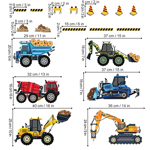 decalmile Construction Vehicles Wall Stickers Trucks Excavator Tractor Wall Decals Kids Bedroom Boys Room Playroom Wall Decor