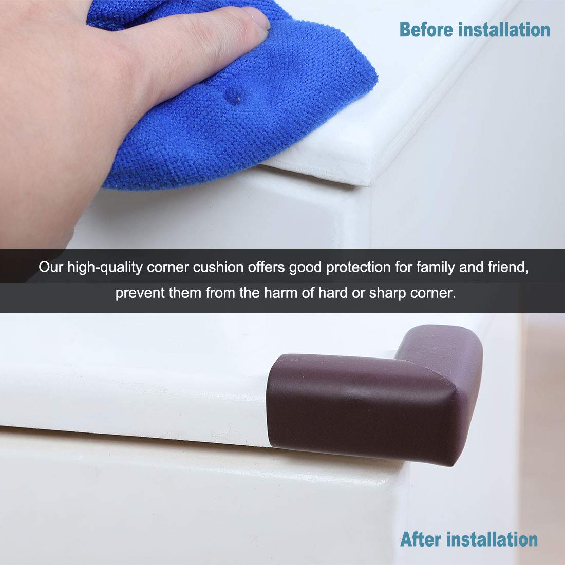 uxcell 4 Pack Foam Furniture Table Desk Edge Cover Pads Protectors Corner Cushions Bumper Guards Brown