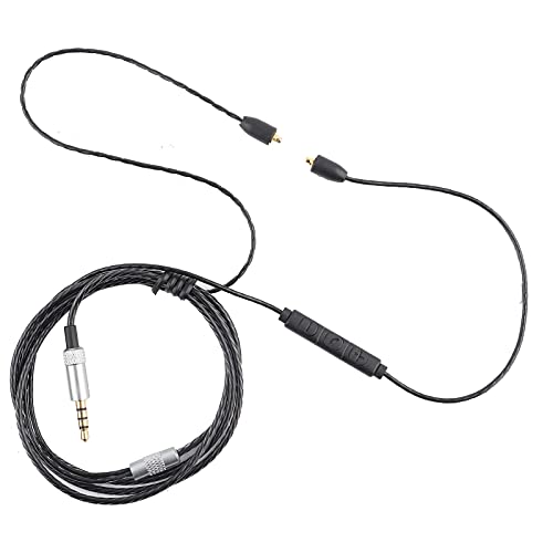 DIY Upgrade 3.5mm Headphone Cable with Mic, Stereo Audio Cable with Volume Control Audio Cable Compatible with MMCX Connector SE215 SE425 SE535 (Black)