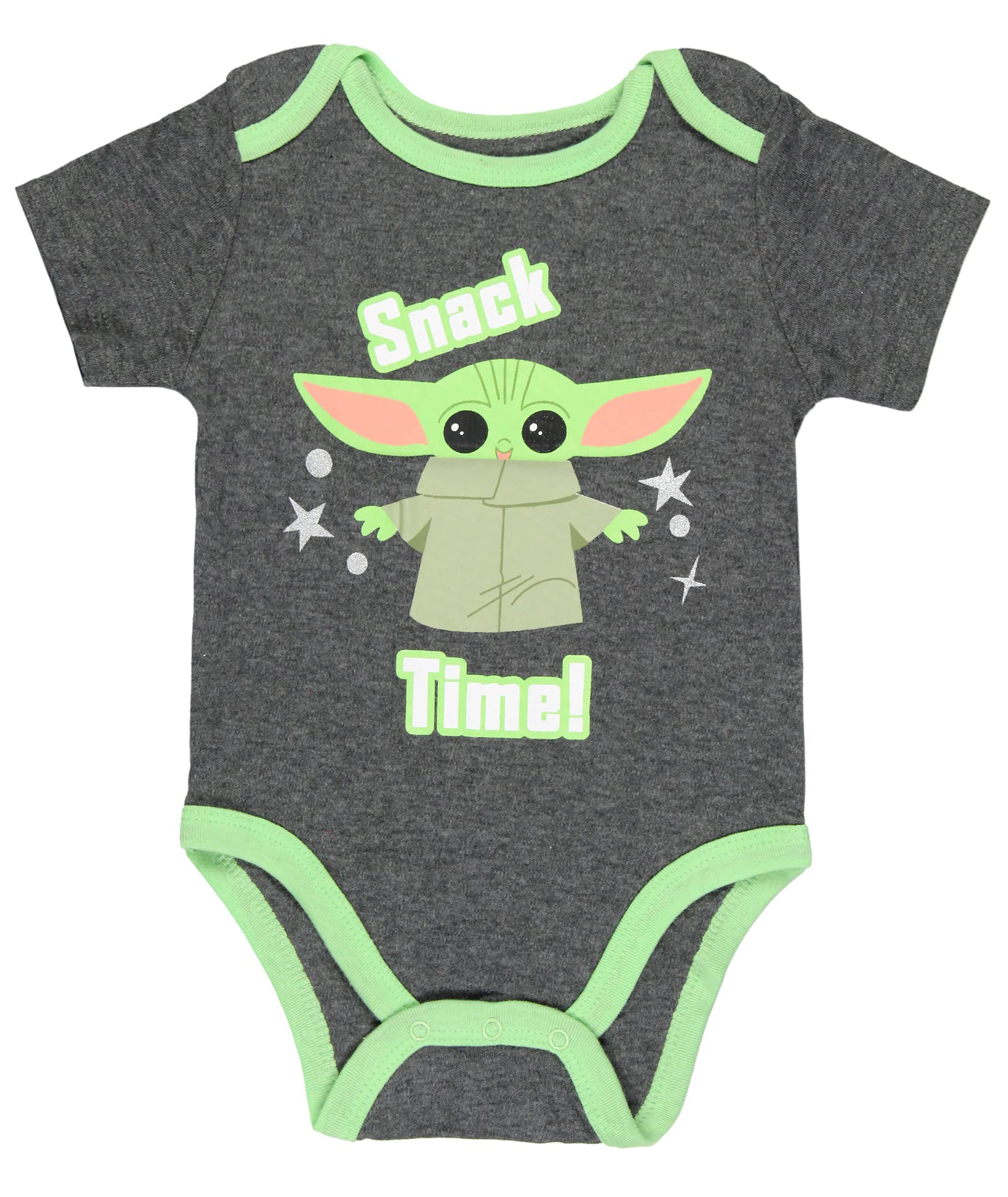 Star Wars Infant Baby The Mandalorian Snack Time Grogu Baby Yoda One Piece Romper 3 Pack (0-3 Months) Grey