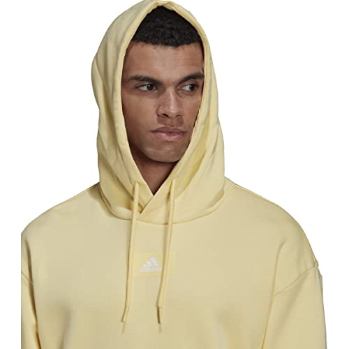 adidas Essentials FeelVivid Cotton Fleece Drop Shoulder Hoodie - Mens Casual L, Almost Yellow, HK2824