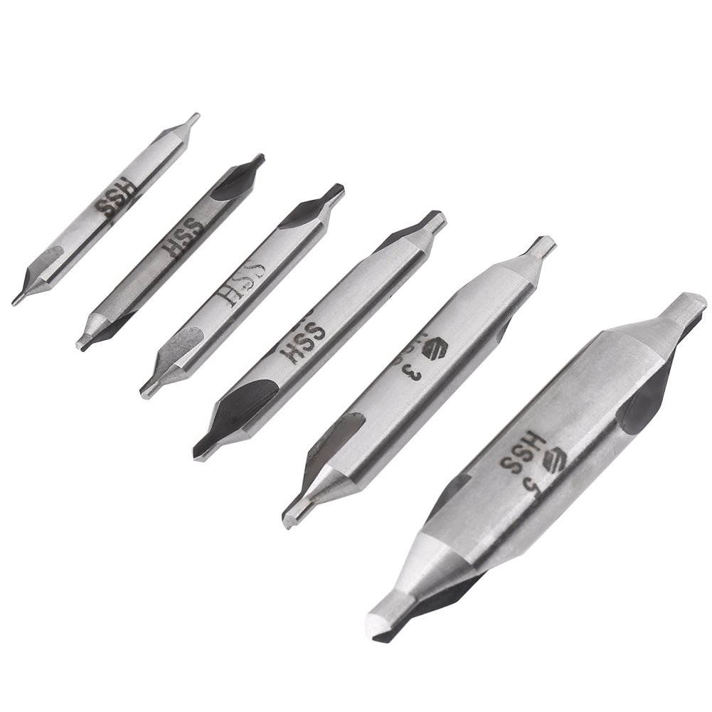 Center Drill Set, 6pcs 1/1.5/2/2.5/3/5mm 60 Degree High Speed Steel Centering Drill Bit Set, Countersink Lathe Center Drill Bits
