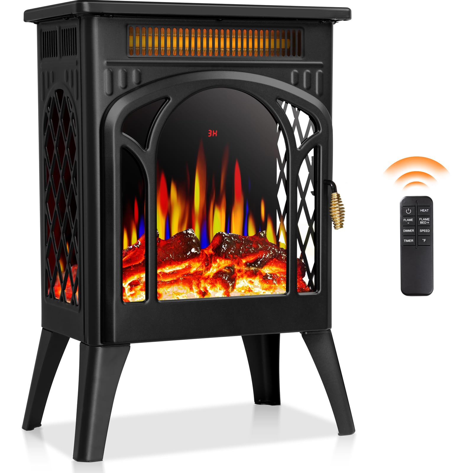Antarctic Star 16 Inch Electric Fireplace, Freestanding Fireplace Stove with 3D Flame Effect, Small Electric Fireplace Heaters for Indoor Use with Remote, Temperature Adjustment, ETL Certified, Blackā¦